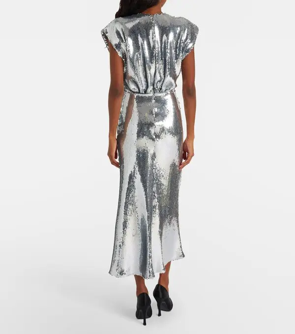 David Koma Gathered Sequined Midi Dress