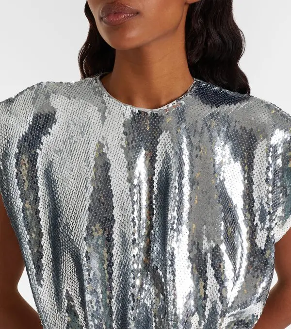 David Koma Gathered Sequined Midi Dress