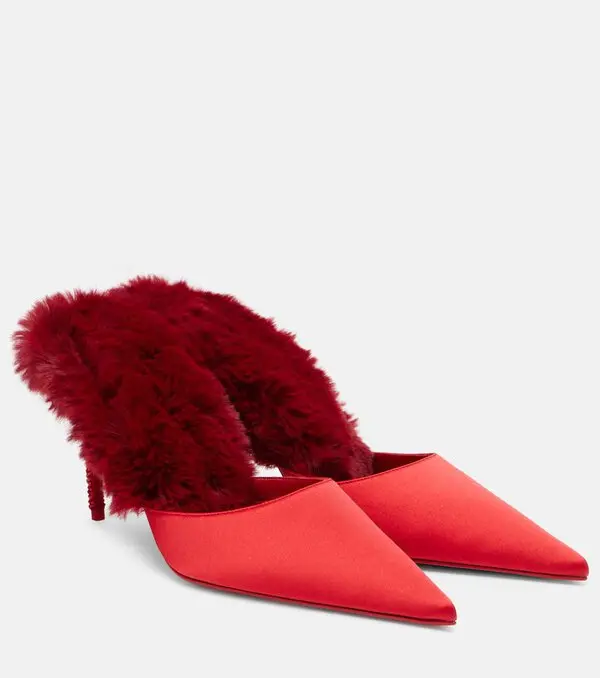 CHRISTIAN LOUBOUTIN Km Fur 85 Crêpe Satin Mules - Red