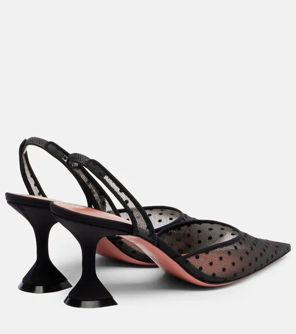 Amina Muaddi Holli 70 Point D'esprit Slingback Pumps - Black