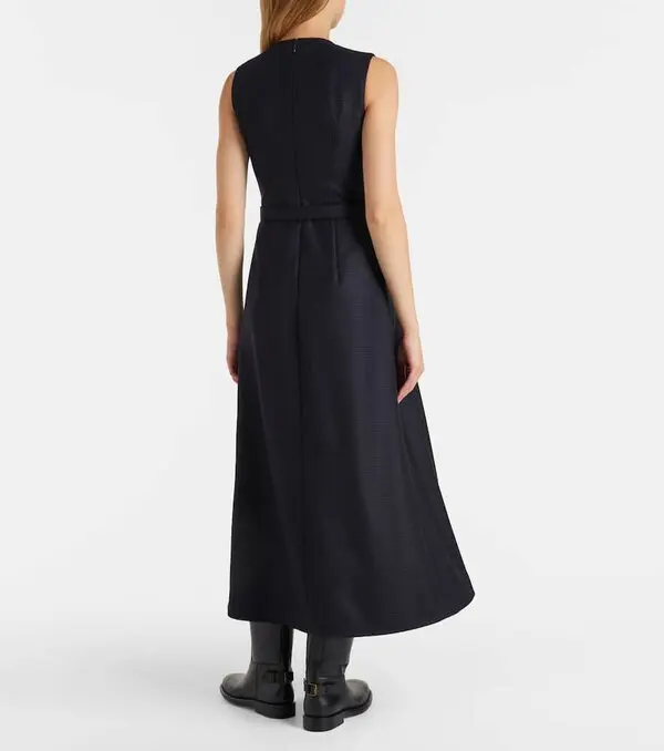 Burberry Prince Of Wales Check Wool Midi Dress - Black - 20% Off