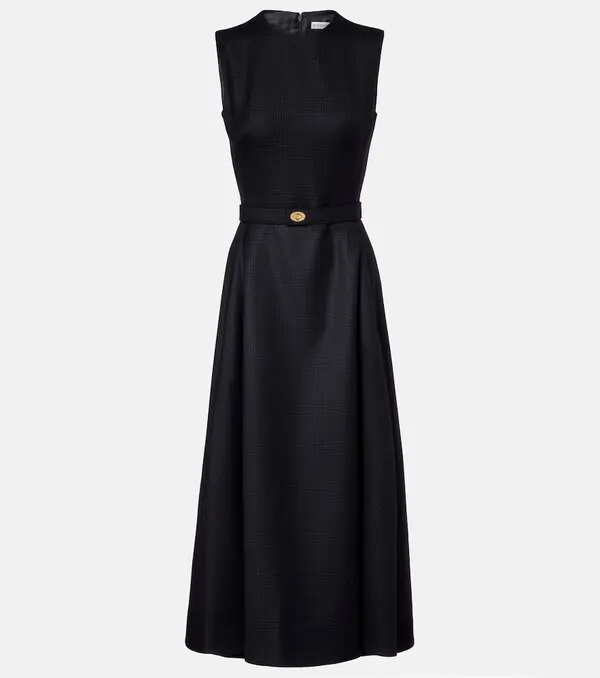 Burberry Prince Of Wales Check Wool Midi Dress - Black
