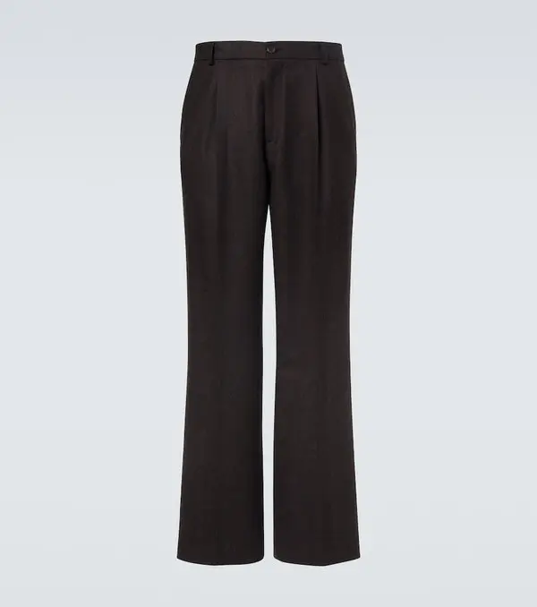 Dries Van Noten Wool Flannel Wide-leg Pants - Brown