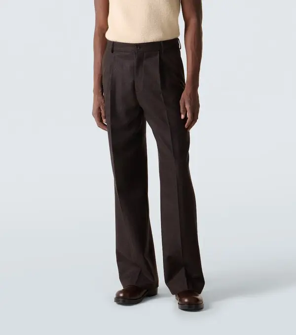 Dries Van Noten Wool Flannel Wide-leg Pants - Brown