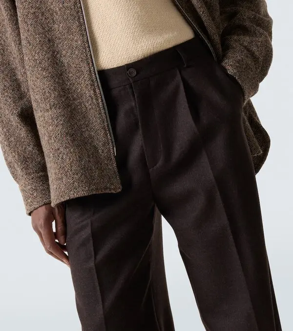 Dries Van Noten Wool Flannel Wide-leg Pants - Brown