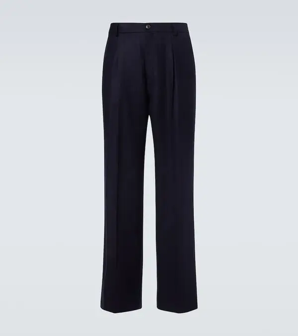 Dries Van Noten Navy Wool Flannel Wide-leg Pants - Blue