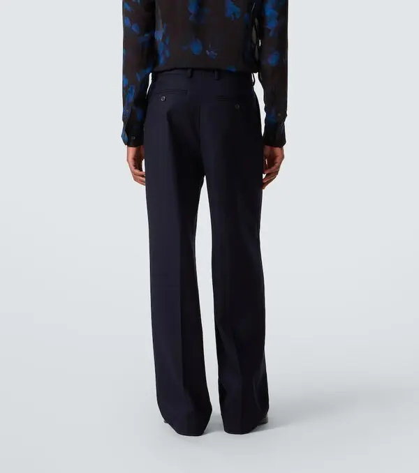 Dries Van Noten Navy Wool Flannel Wide-leg Pants - Blue
