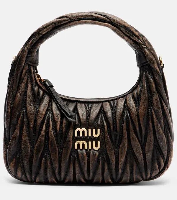 Miu Miu Wander Small Matelassé Leather Tote Bag - Brown