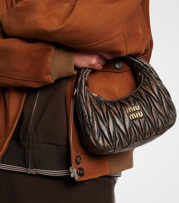 Miu Miu Wander Small Matelassé Leather Tote Bag - Brown