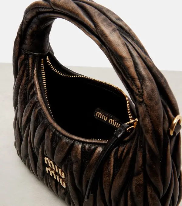 Miu Miu Wander Small Matelassé Leather Tote Bag - Brown