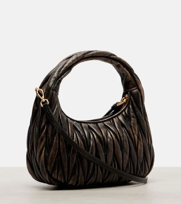 Miu Miu Wander Small Matelassé Leather Tote Bag - Brown