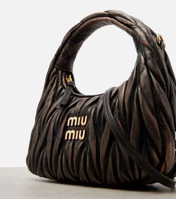 Miu Miu Wander Small Matelassé Leather Tote Bag - Brown