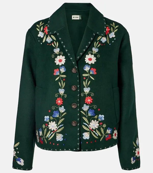 Rixo Jude Embroidered Wool-blend Jacket - Green