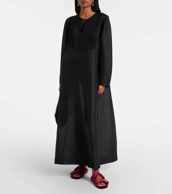Tory Burch Pleated Linen And Silk Kaftan - Black