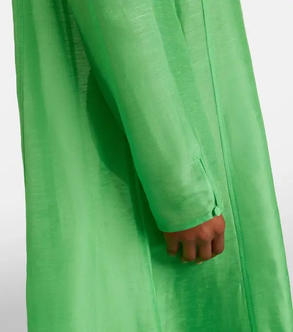 Tory Burch Pleated Linen And Silk Kaftan - Green