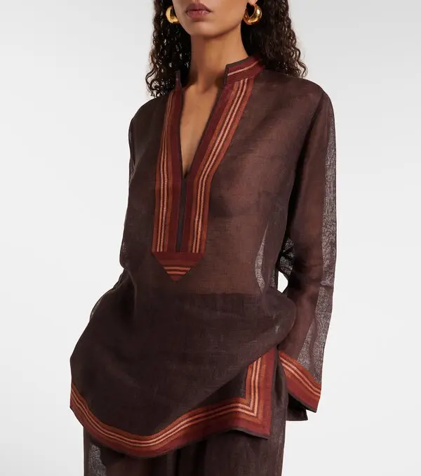 Tory Burch Sheer Linen Kaftan - Brown