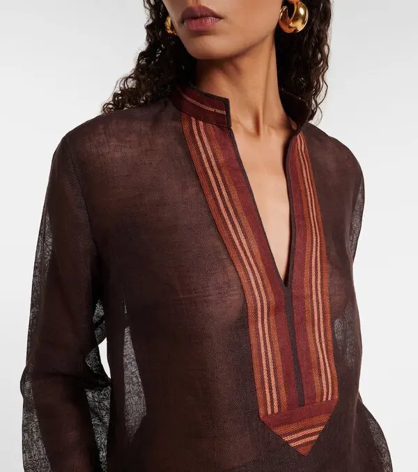 Tory Burch Sheer Linen Kaftan - Brown