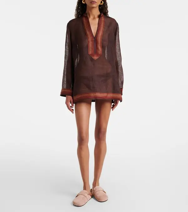Tory Burch Sheer Linen Kaftan - Brown