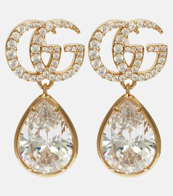 Gucci Gg Marmont Crystal-embellished Drop Earrings - Gold