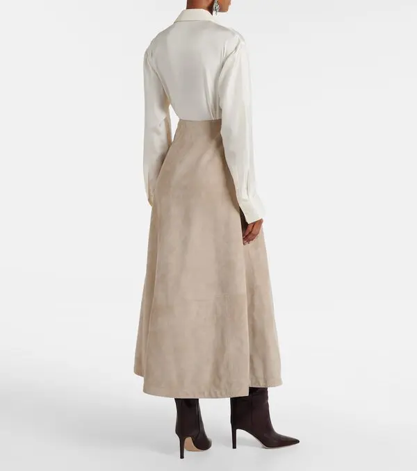 Altuzarra Varda Maxi Suede Skirt - Beige