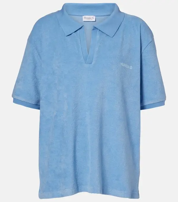 Hunza G Logo Cotton Terry Polo Shirt - Blue