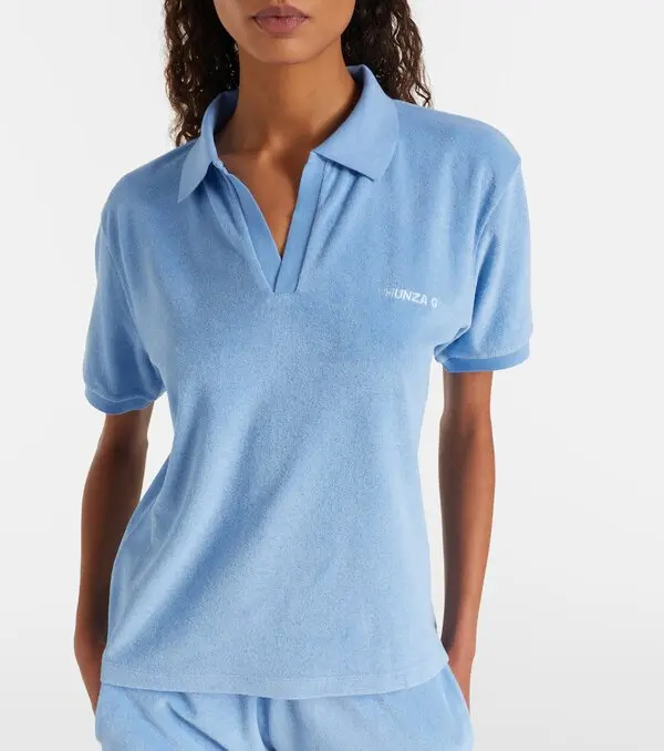Hunza G Logo Cotton Terry Polo Shirt - Blue