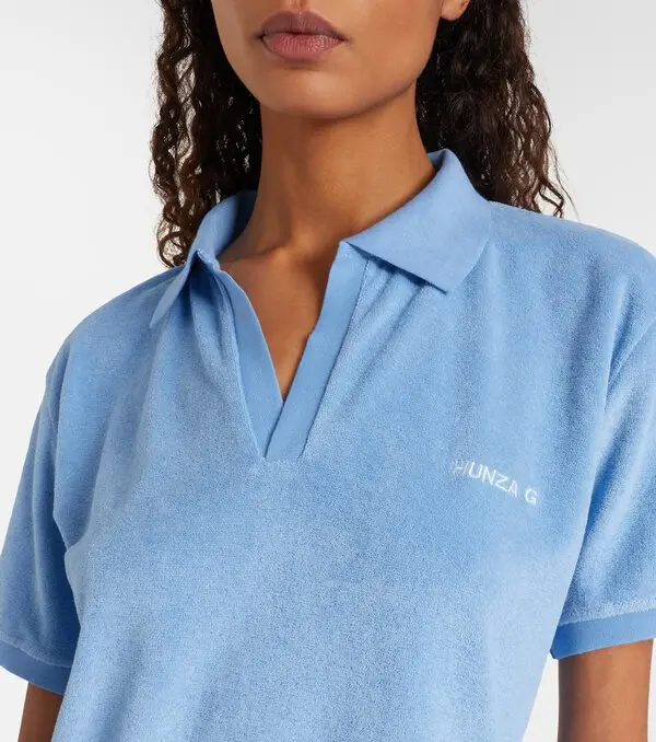 Hunza G Logo Cotton Terry Polo Shirt - Blue
