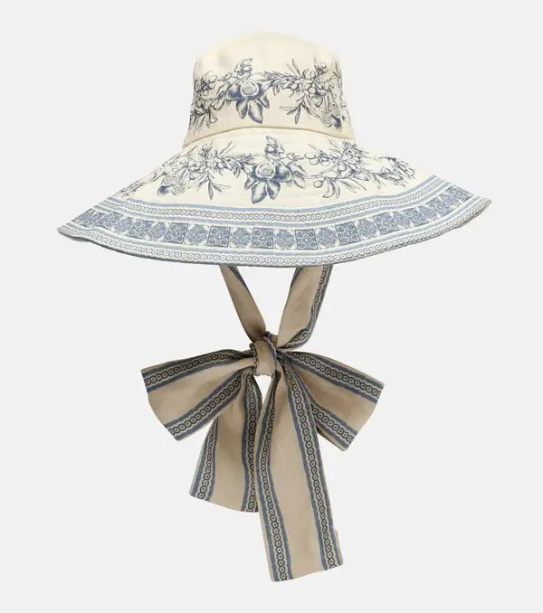 ALEMAIS Alémais Villa Romantica Printed Linen Sun Hat - Blue