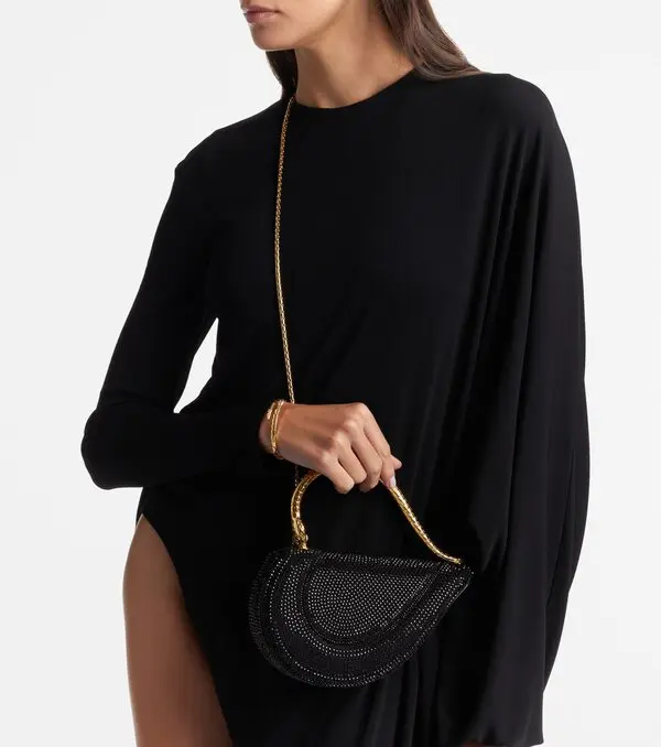 BVLGARI Serpenti Cuore 1968 Embellished Suede Top-handle Bag - Black
