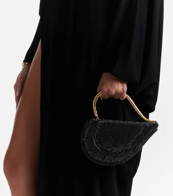 BVLGARI Serpenti Cuore 1968 Embellished Suede Top-handle Bag - Black