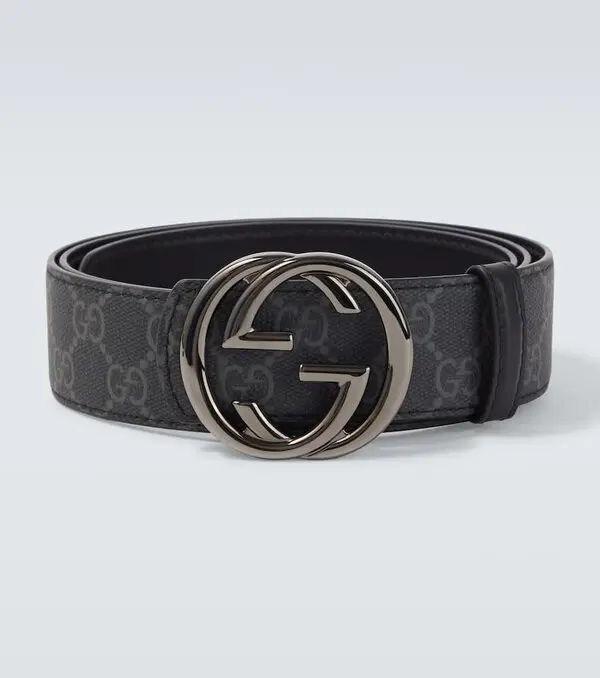 Gucci Gg Canvas Interlocking G Reversible Leather Belt - Black