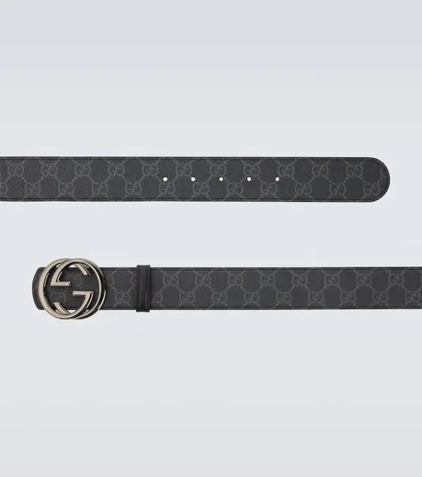 Gucci Gg Canvas Interlocking G Reversible Leather Belt