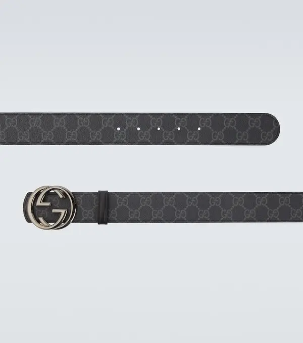 Gucci Gg Canvas Interlocking G Reversible Leather Belt - Black