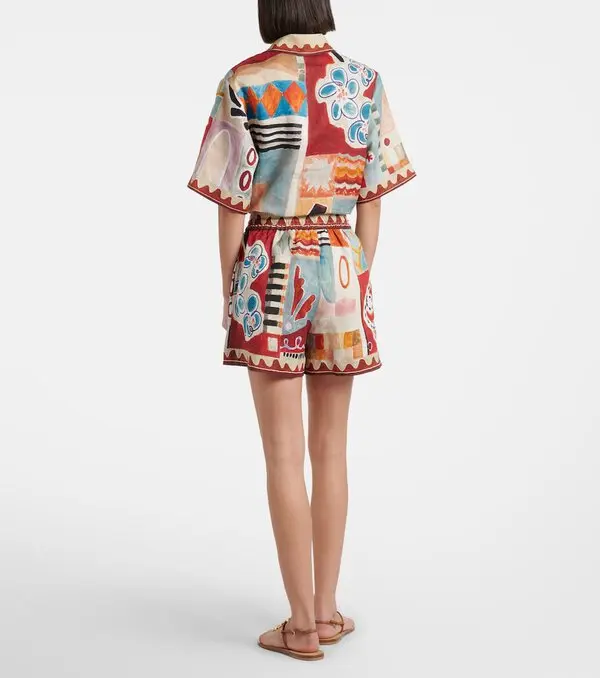 ALEMAIS Alémais X Lrnce Michelle Printed Linen Bermuda Shorts - Multicoloured