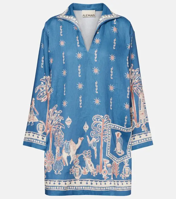 ALEMAIS Alémais Acacia Printed Linen Mini Dress - Blue