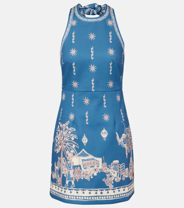 ALEMAIS Acacia Printed Halterneck Cotton Minidress - Blue