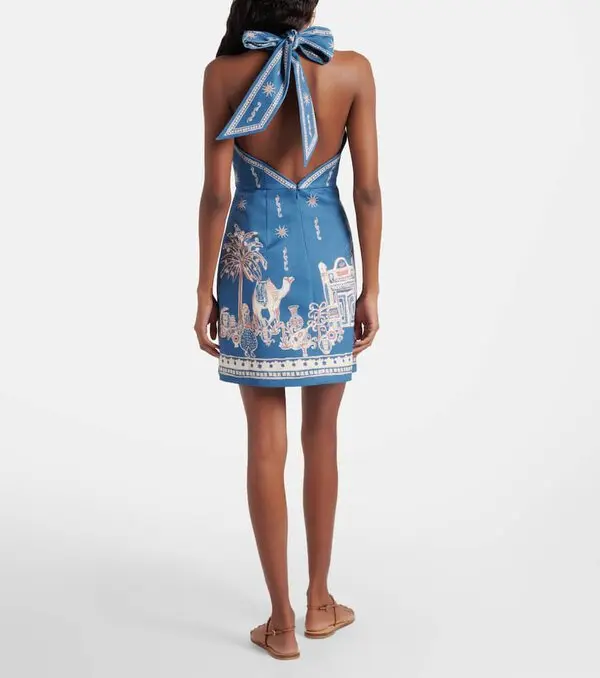 ALEMAIS Acacia Printed Halterneck Cotton Minidress - Blue