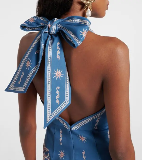 ALEMAIS Acacia Printed Halterneck Cotton Minidress - Blue