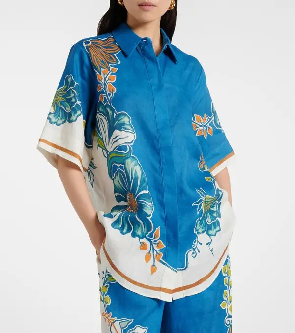 ALEMAIS Luda Floral Linen Shirt - Blue