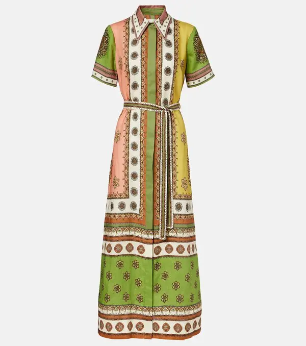 ALEMAIS Contina Belted Linen Shirt Dress - Multicoloured