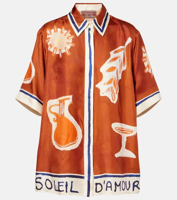 ALEMAIS Alémais X Lrnce Soleil D'amour Printed Silk Shirt - Orange