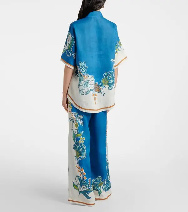 ALEMAIS Alémais Luda Floral Linen Palazzo Pants - Blue