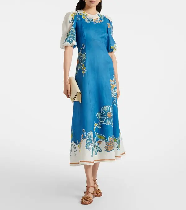 ALEMAIS Luda Floral Linen Midi Dress