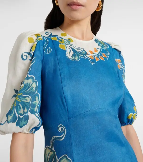ALEMAIS Luda Floral Linen Midi Dress