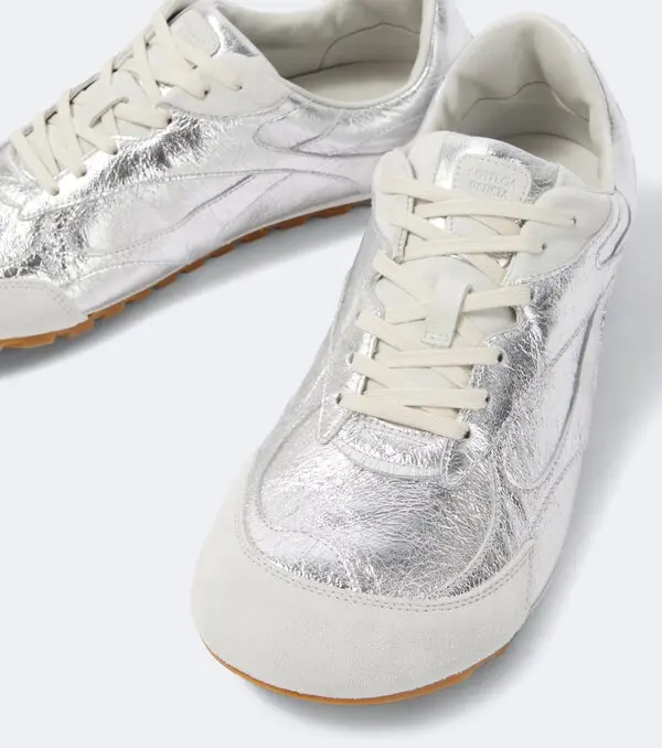 Bottega Veneta Orbit Flash Metallic Leather Sneakers - Silver