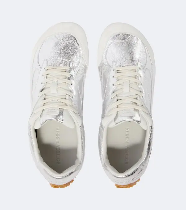 Bottega Veneta Orbit Flash Metallic Leather Sneakers - Silver