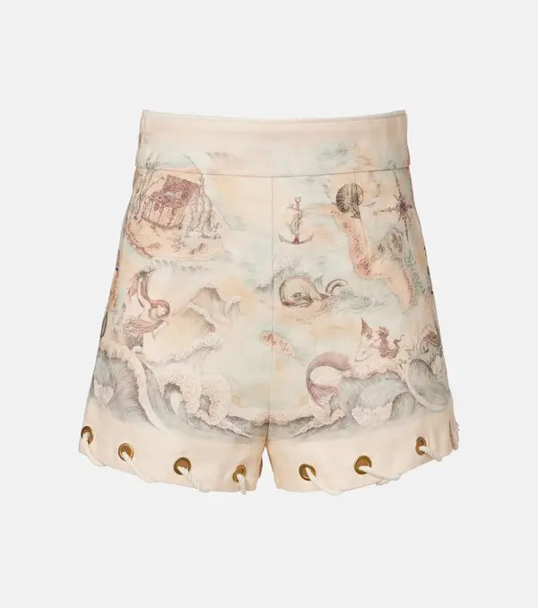 Zimmermann Printed Linen Shorts - Beige