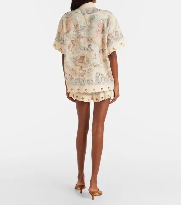 Zimmermann Printed Linen Shorts - Beige