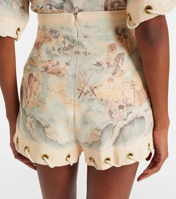 Zimmermann Printed Linen Shorts - Beige