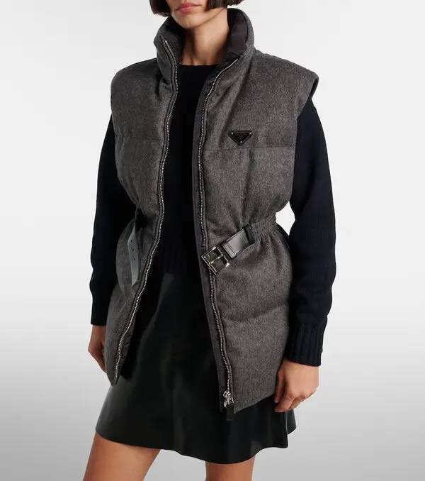 Prada Belted Virgin Wool Down Vest